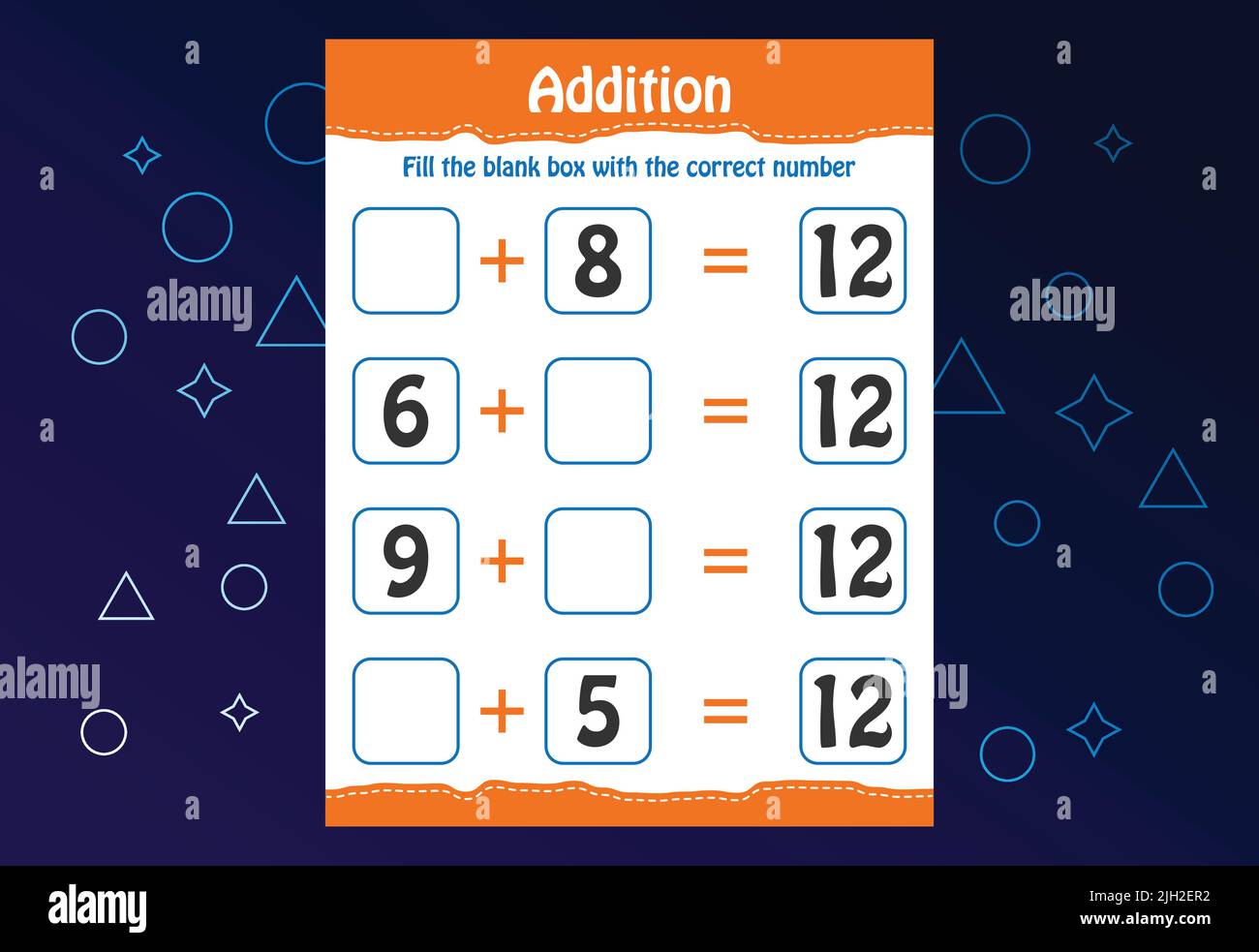 Basic math addition for kids. Fill the blank box with the correct ...