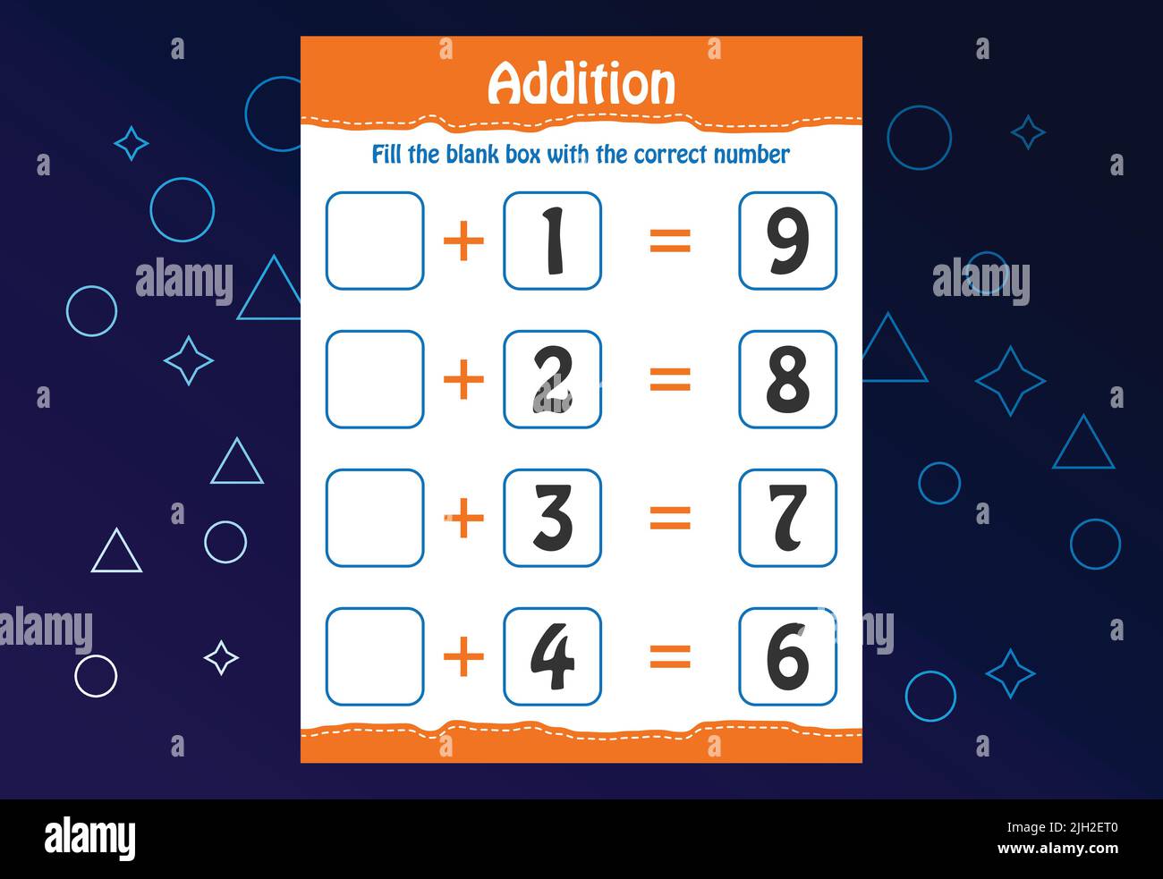Basic math addition for kids. Fill the blank box with the correct ...