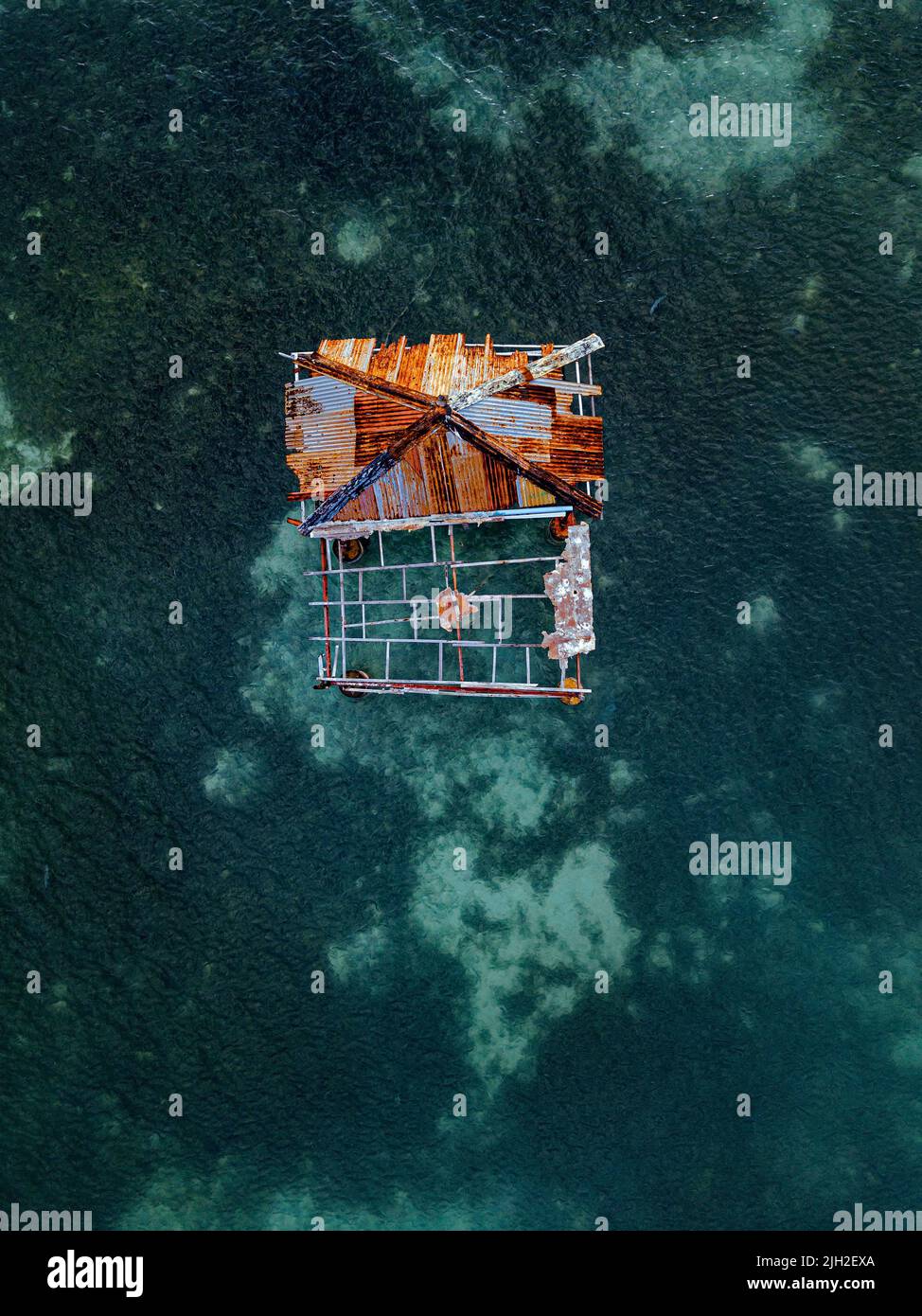 Aerial view of metal construction in ocean Stock Photo - Alamy