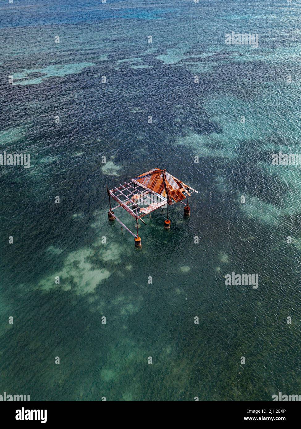Aerial view of metal construction in ocean Stock Photo - Alamy