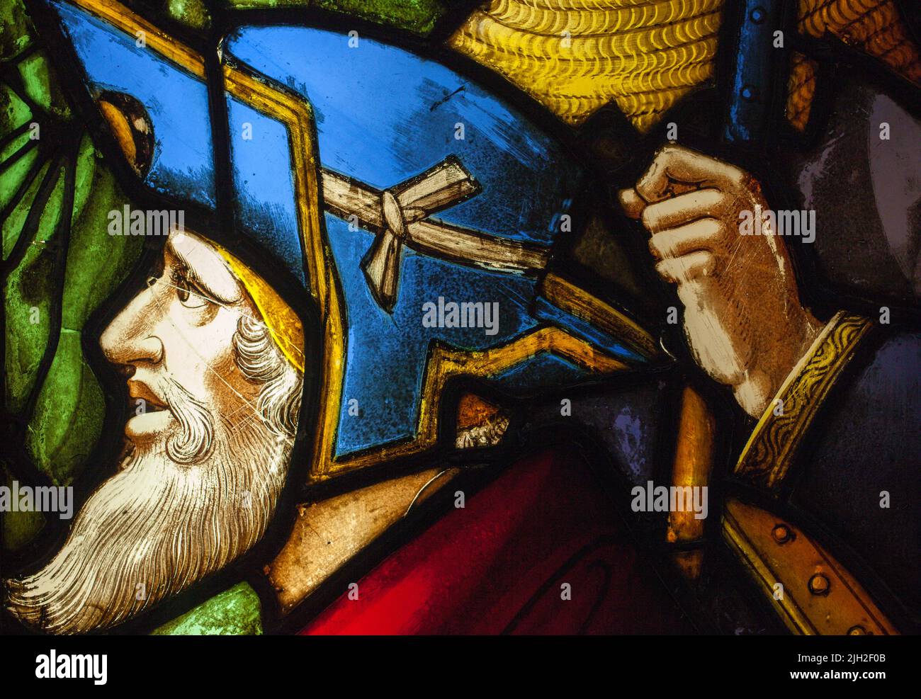 Abstract detail from a stained glass panel based on a scene from the ...