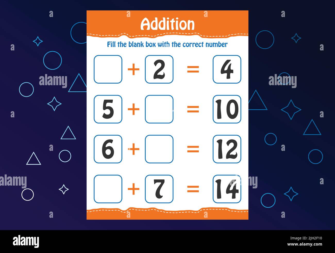 Basic math addition for kids. Fill the blank box with the correct ...