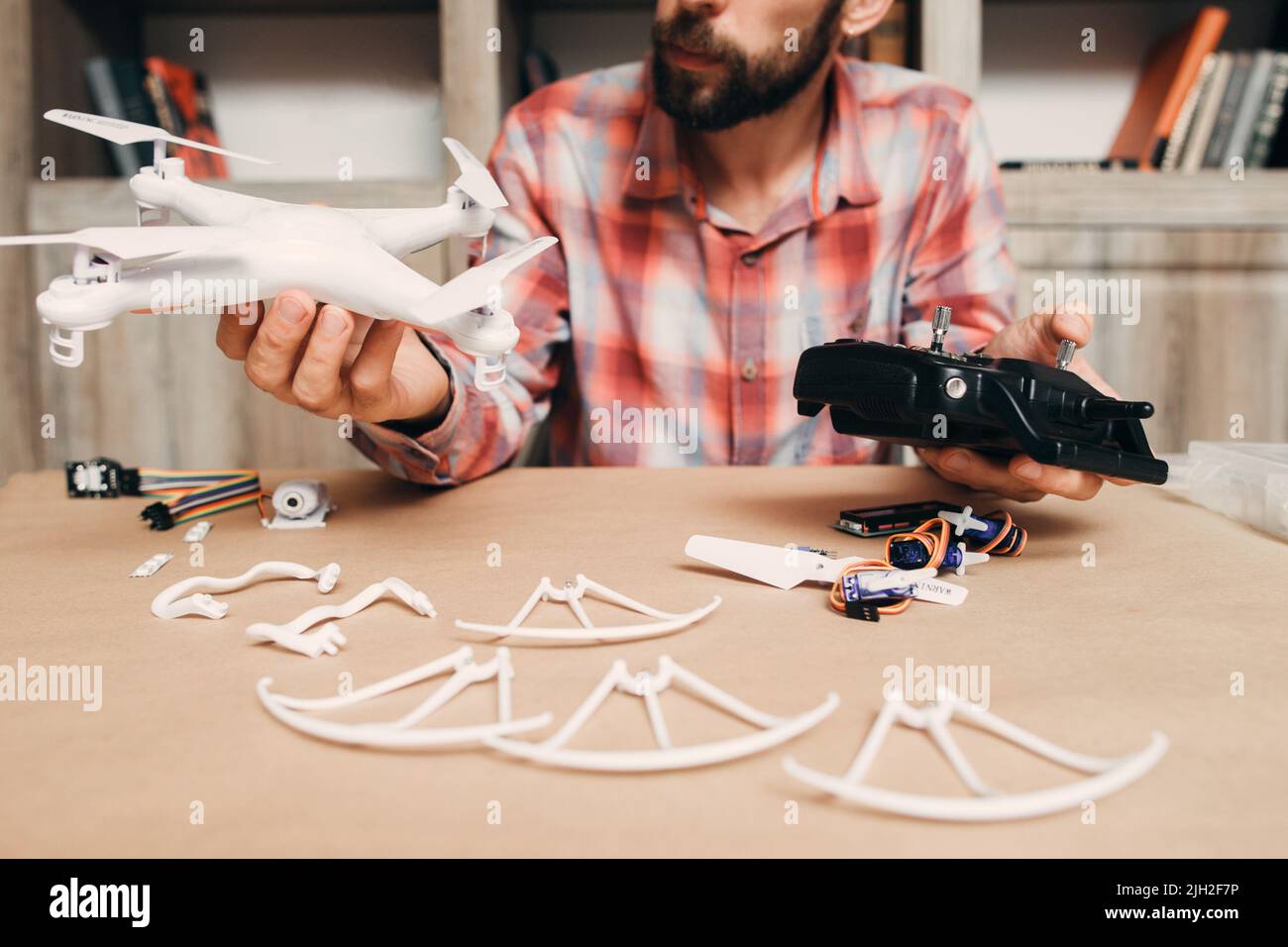 Assembled drone in male hands, diy aero model Stock Photo - Alamy