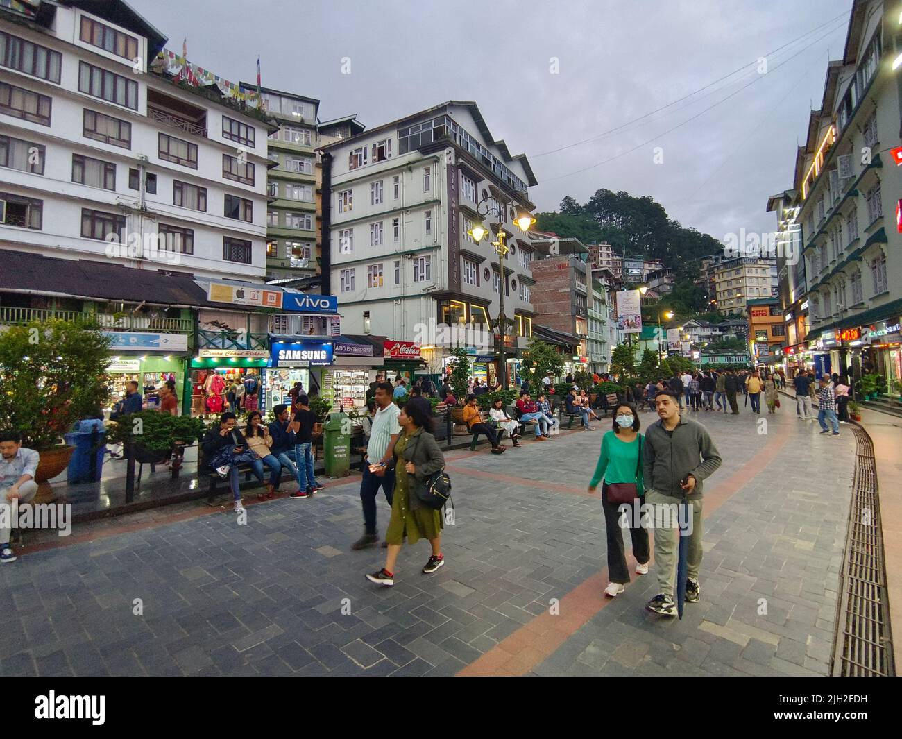 Gangtok, India - June 21, 2022: People walking in the busy MG Marg ...