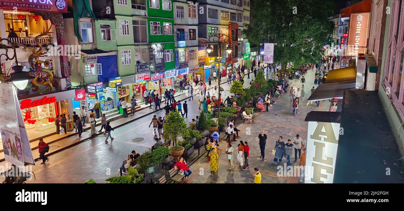 Gangtok, India - June 21, 2022: People walking in the busy MG Marg ...