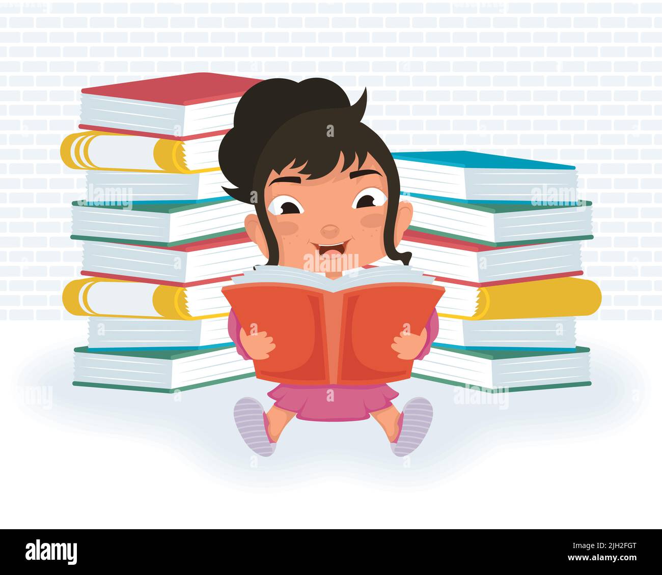 girl reading with books scene Stock Vector Image & Art - Alamy