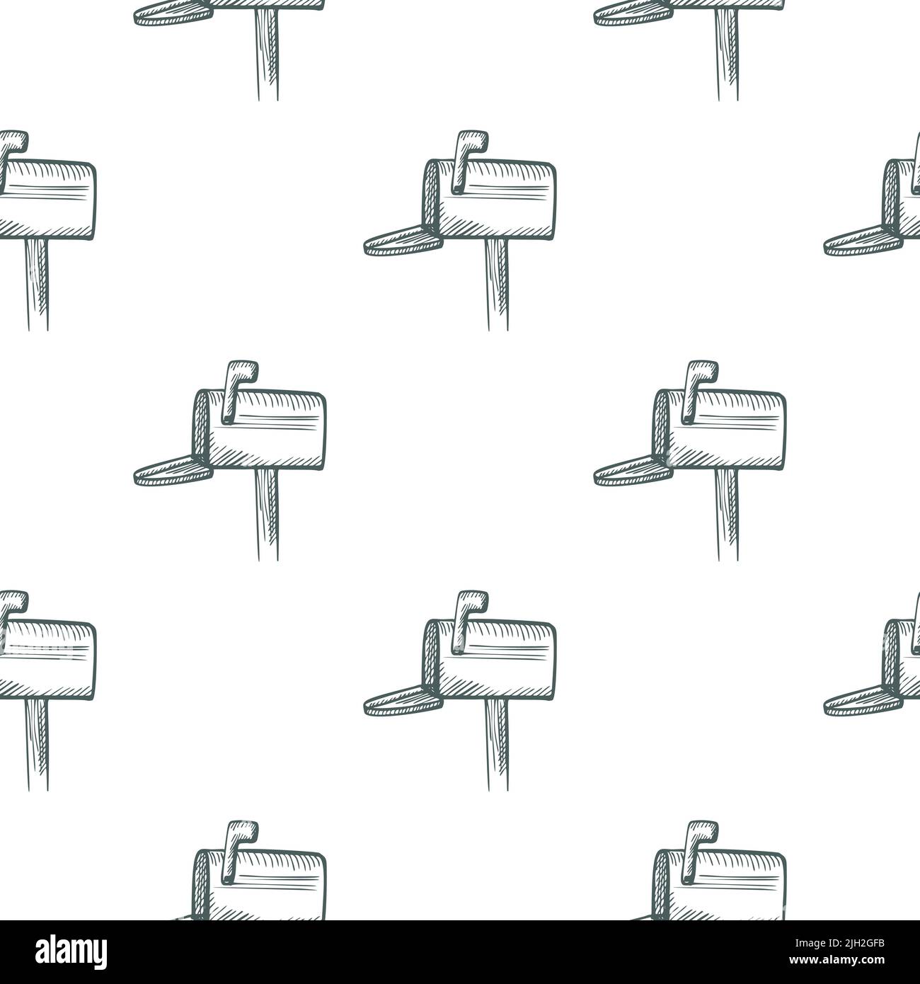 Mailbox engraved seamless pattern. Vintage letterbox in hand drawn ...