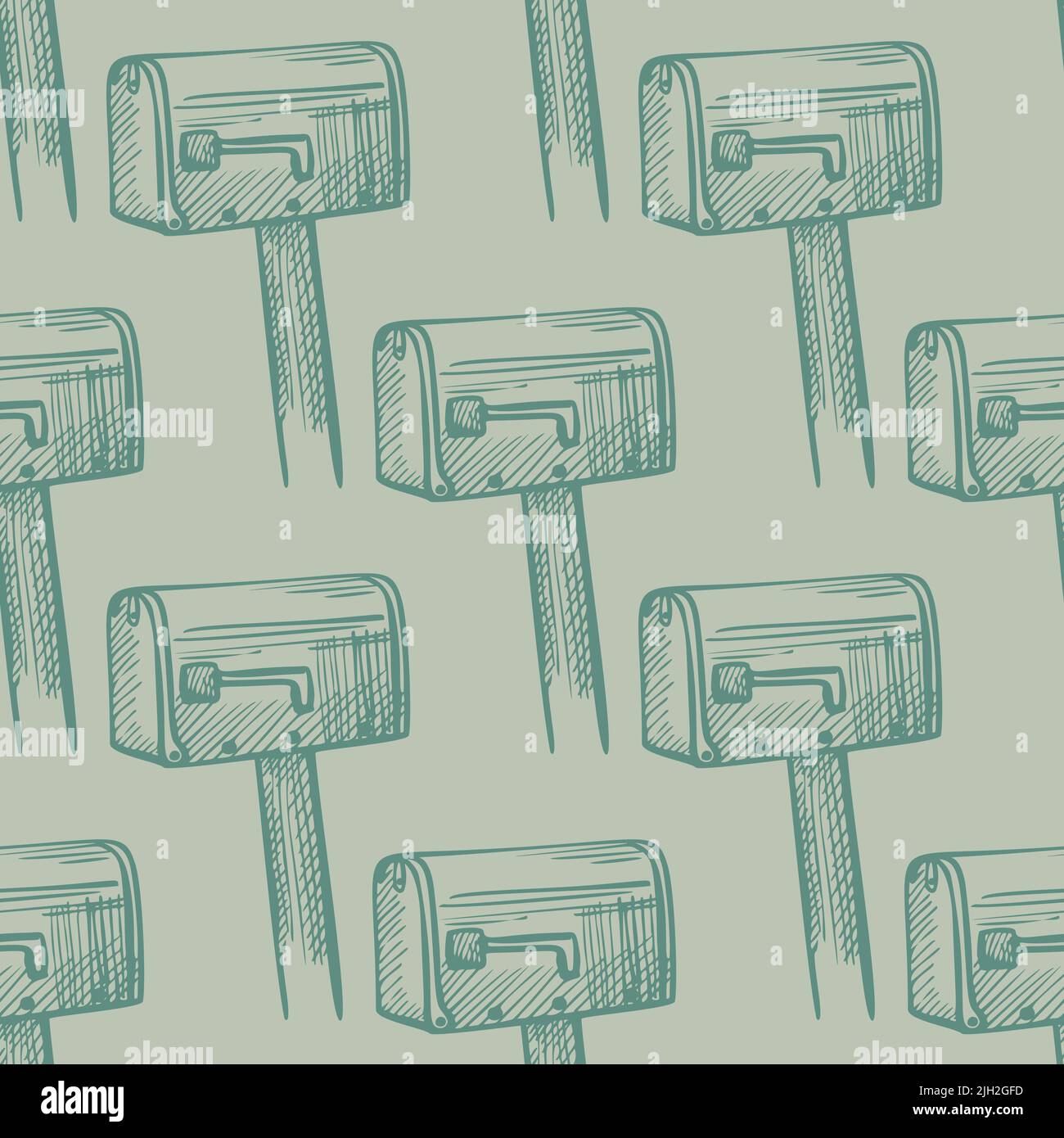 Mailbox engraved seamless pattern. Vintage letterbox in hand drawn ...