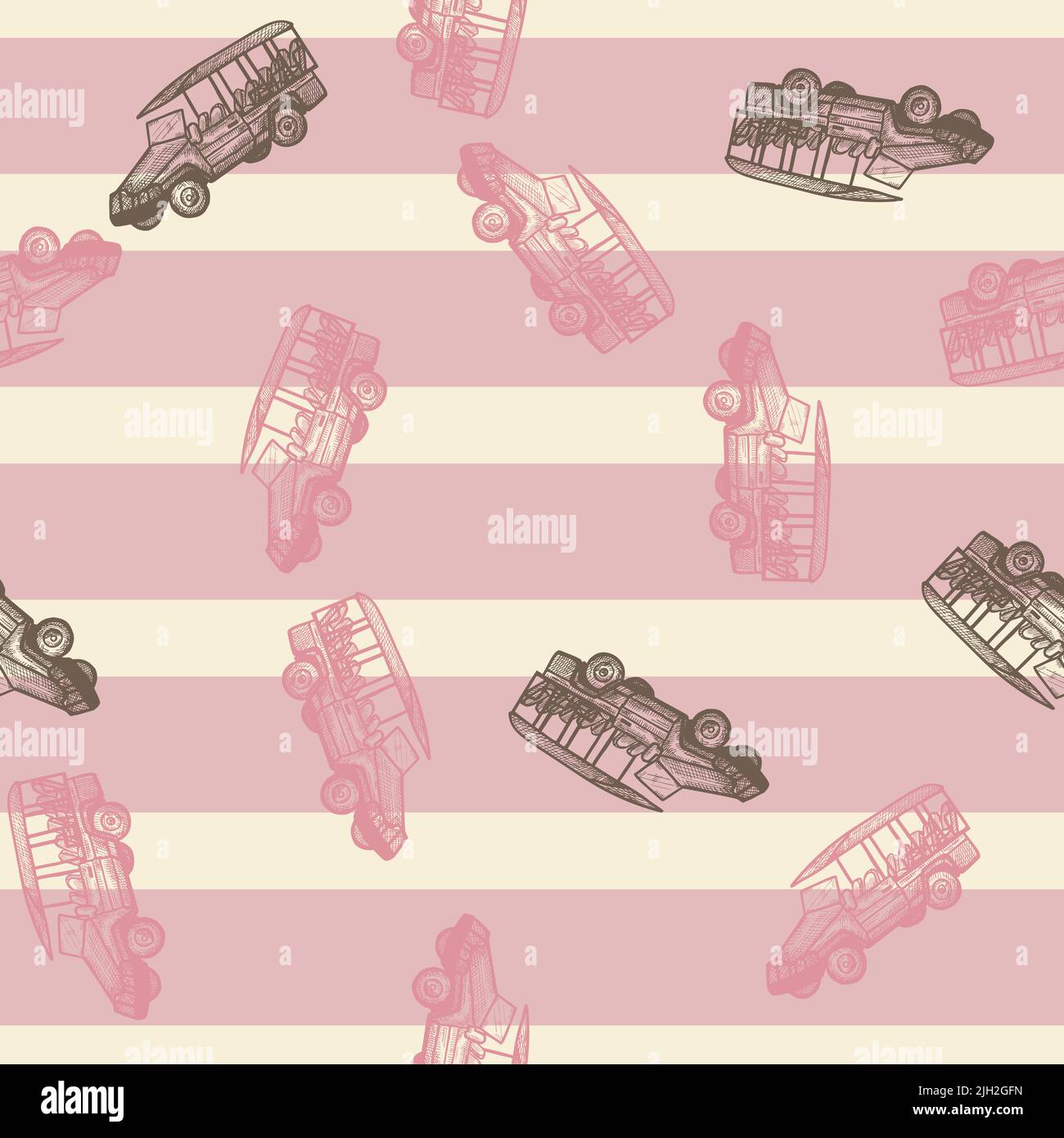 Safari bus engraved seamless pattern. Vintage adventure off road car in ...