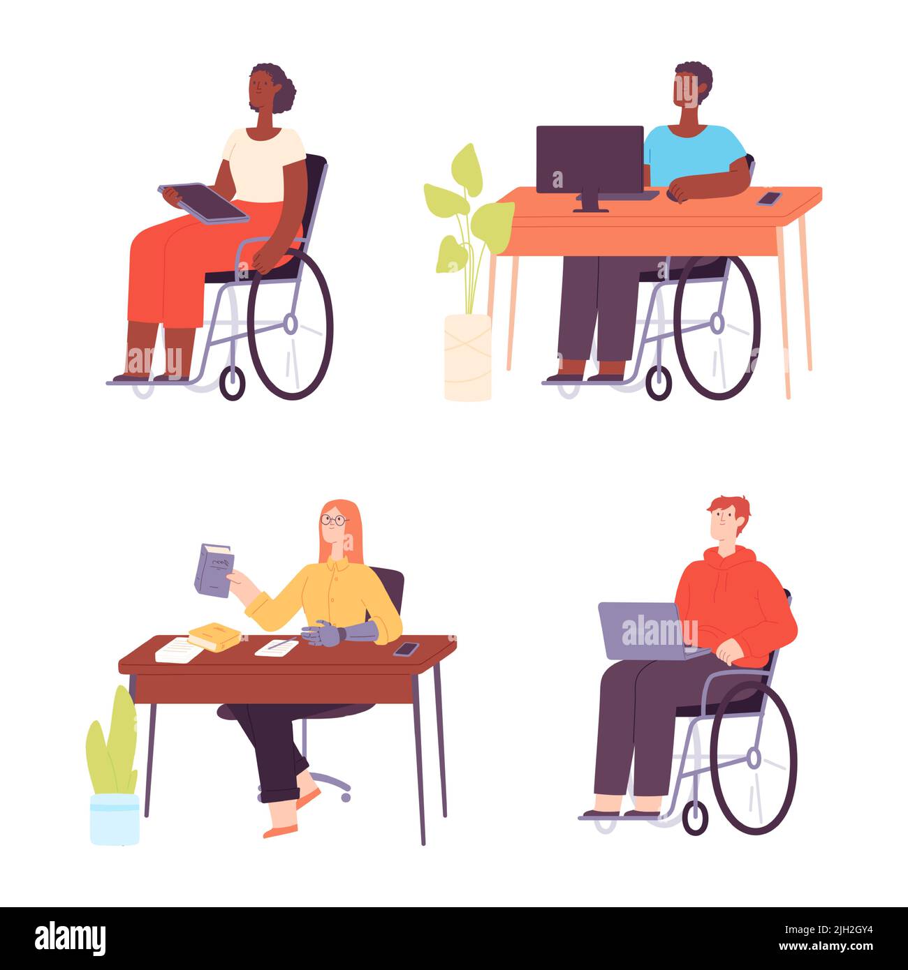 Diverse people work. Office workers sitting at desks with devices ...