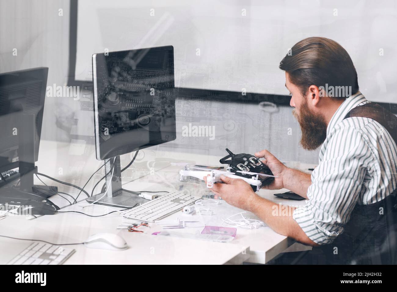 Drone remote control tuning, double exposure Stock Photo - Alamy