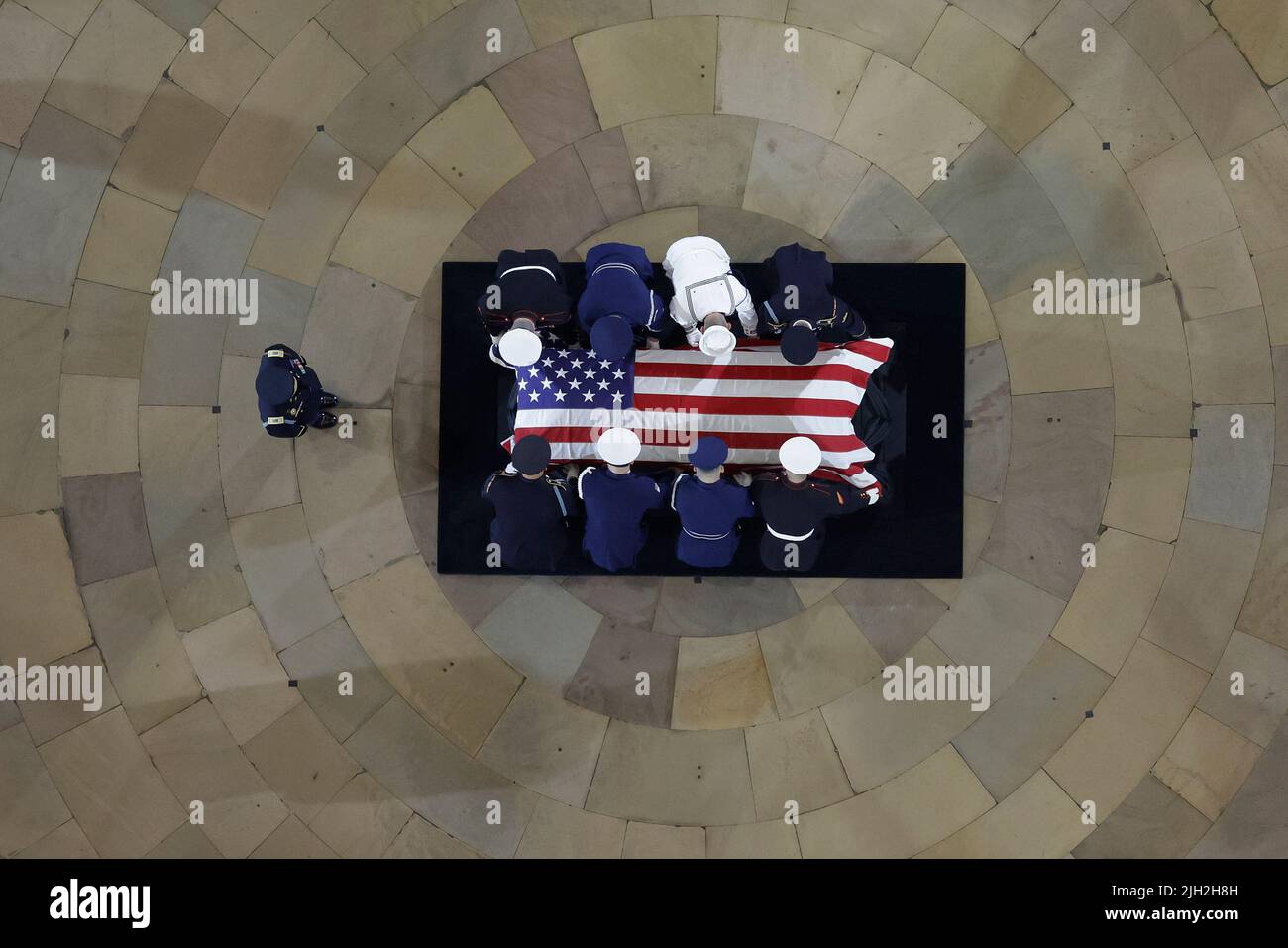 WASHINGTON, DC - JULY 14: A casket team from the Military District of ...