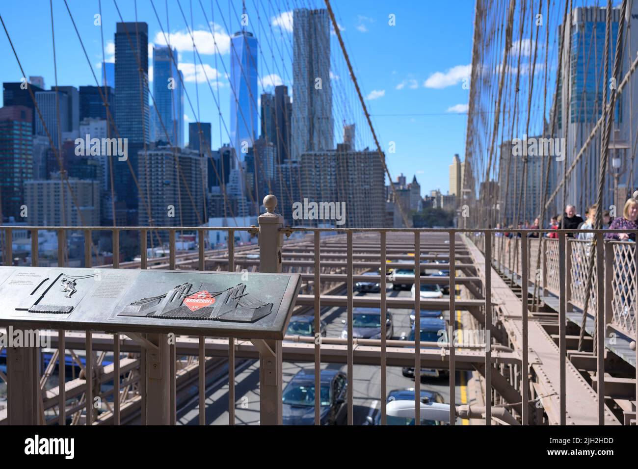 The iconic Brooklyn bridge on a crisp spring day, New York City NY ...
