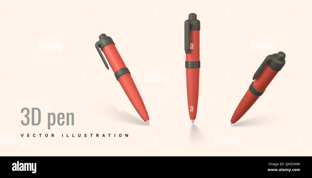 Cute cartoon 3d pen. Simple 3d ballpoint mechanical pen. Vector ...