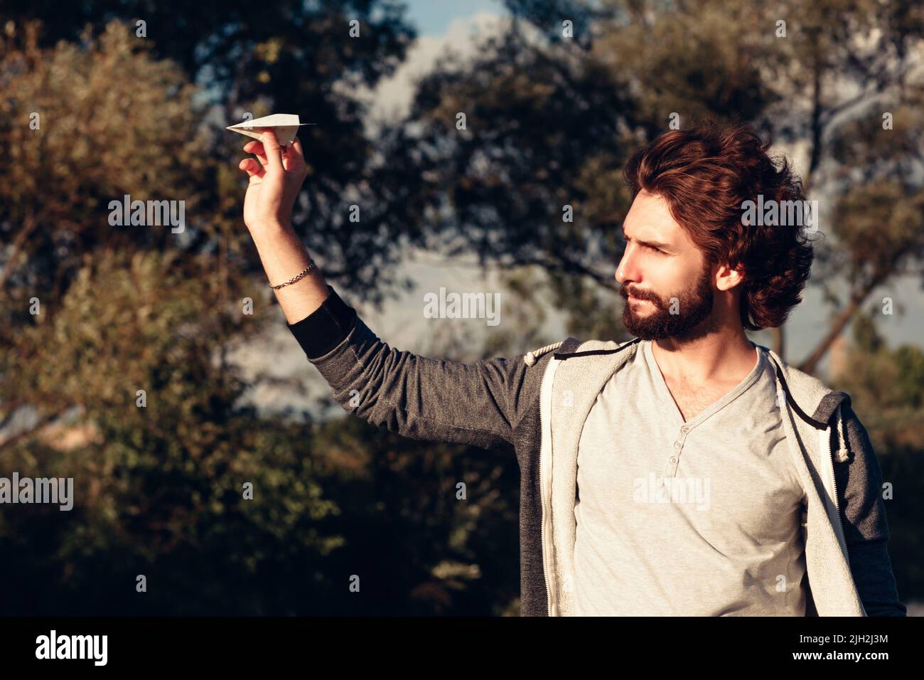 Caucasian man launching paper hi-res stock photography and images - Alamy
