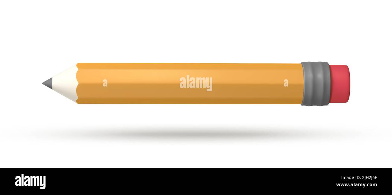Cute cartoon yellow 3d pencil. Wooden pencil for writing and drawing ...