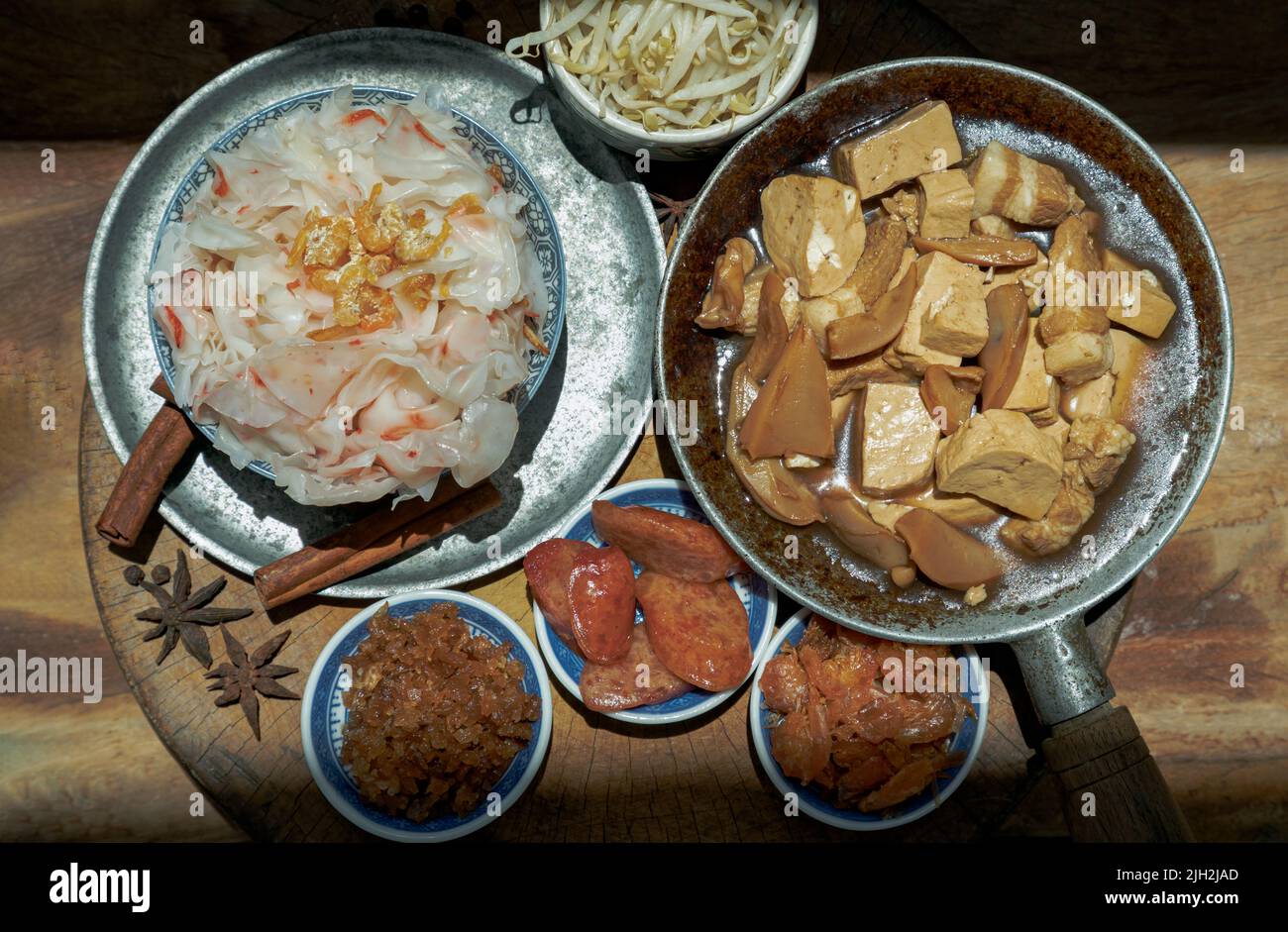 Chinese steamed flat wide rice noodles with Braised pork, Tofu, Crisp ...