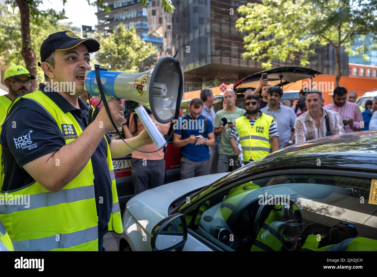 Barcelona, Spain. 14th July, 2022. Elite Taxi spokesman Tito Álvarez is ...