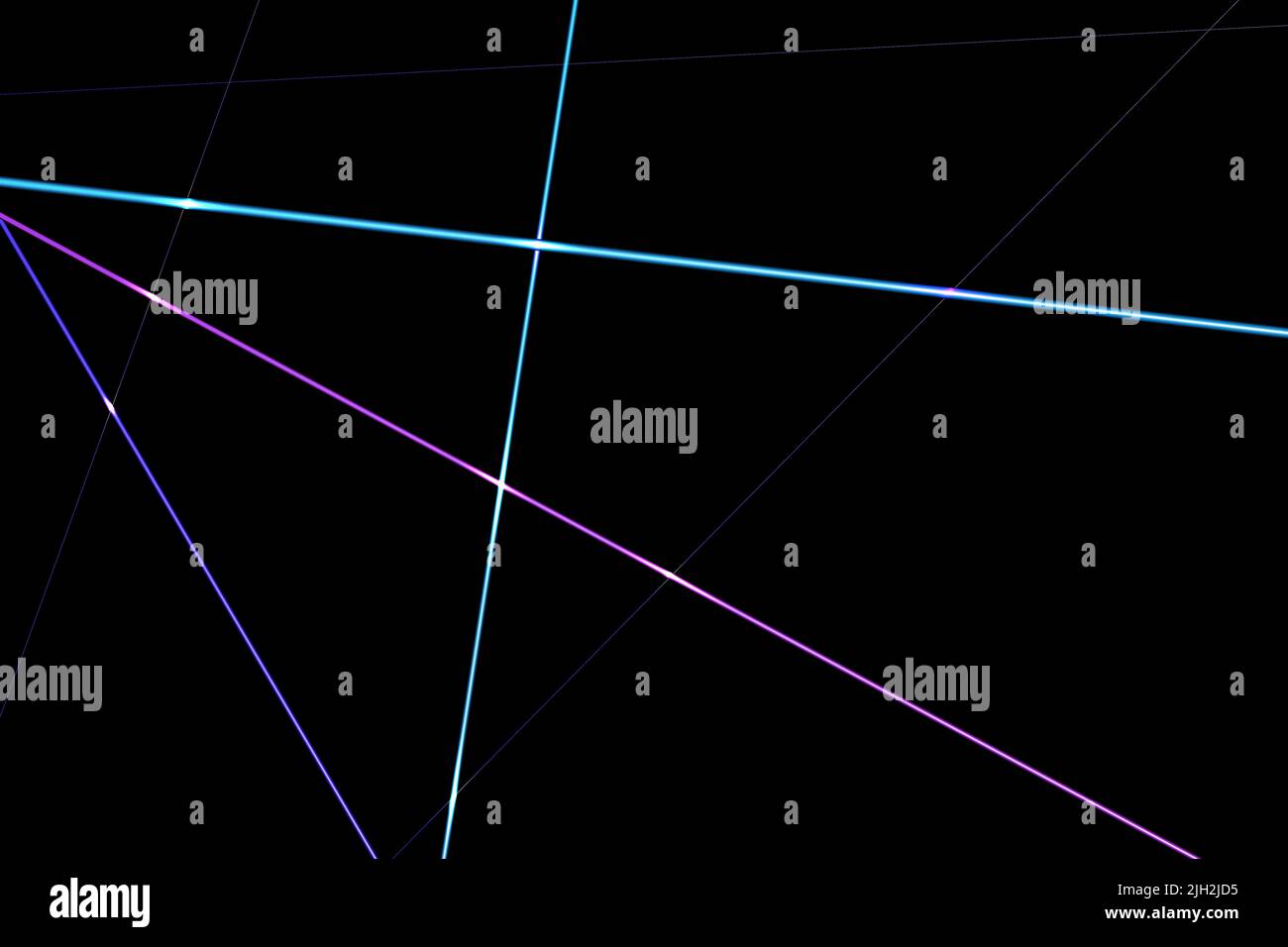 Laser field.Intersecting glowing laser security beams on a dark ...