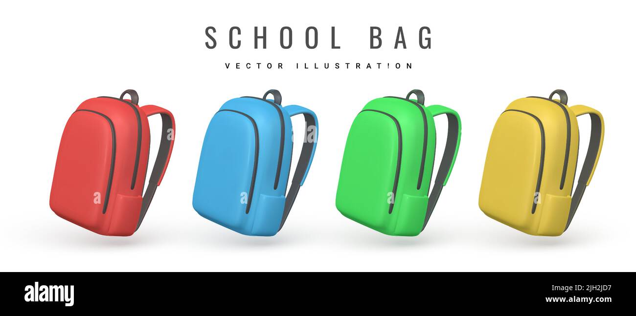 Set of cute cartoon backpacks. 3d realistic school bags. Back to school ...