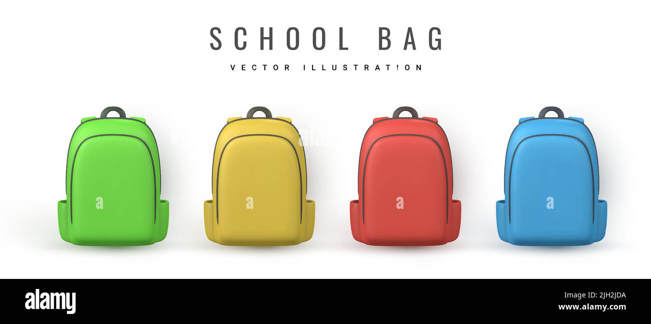 Set of cute cartoon backpacks. 3d realistic school bags. Back to school ...