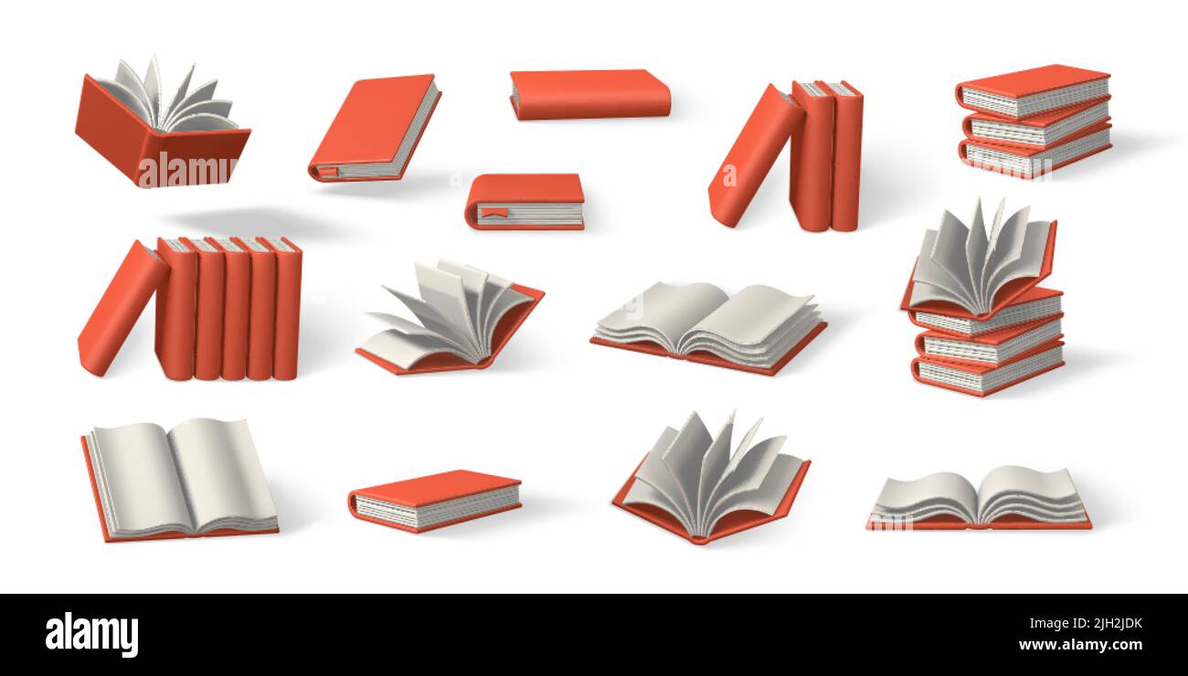 Set of 3d cute cartoon books. Realistic bookss with shaddow. Education ...