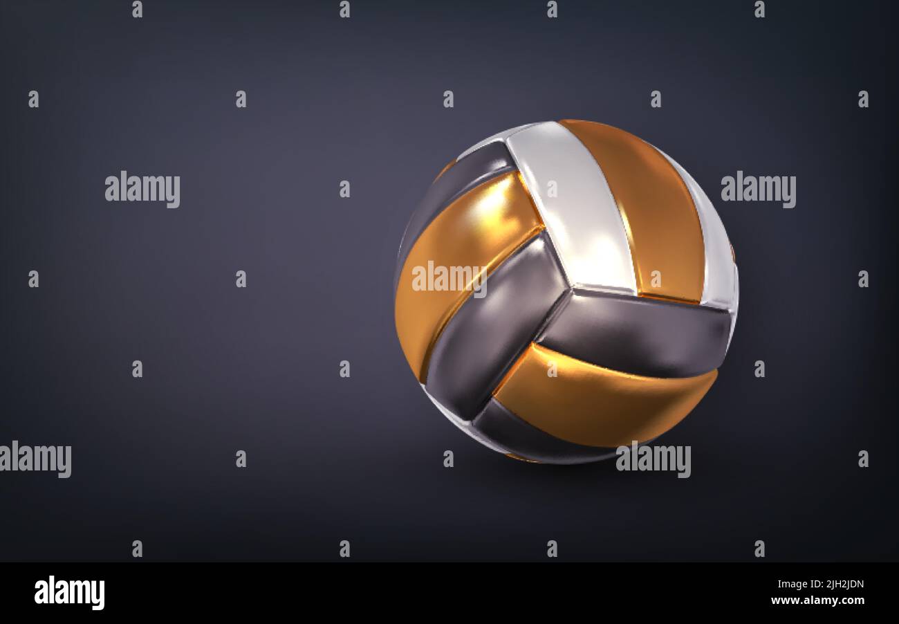 3d realistic golden volleyball ball on dark background. Vector ...