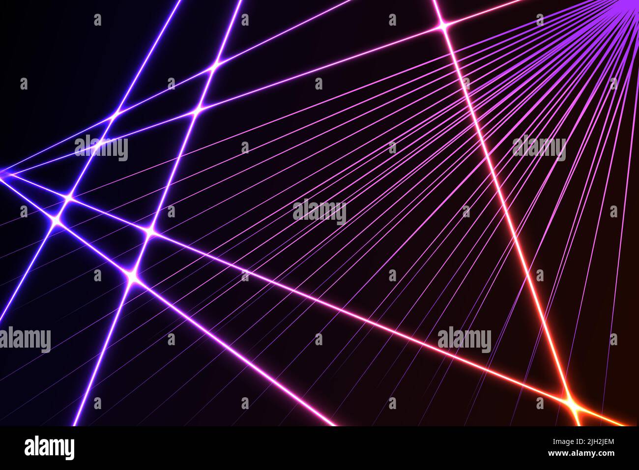 Laser field.Intersecting glowing laser security beams on a dark ...