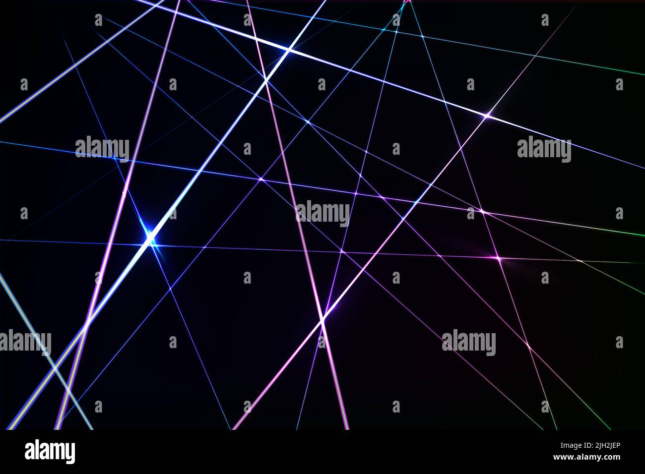 Laser field.Intersecting glowing laser security beams on a dark ...
