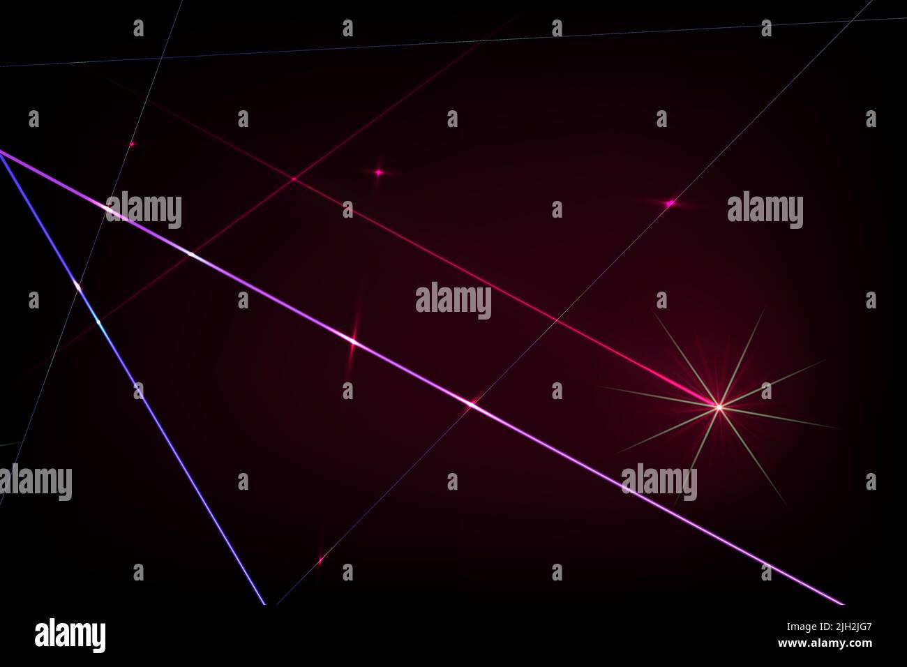 Laser field.Intersecting glowing laser security beams on a dark ...
