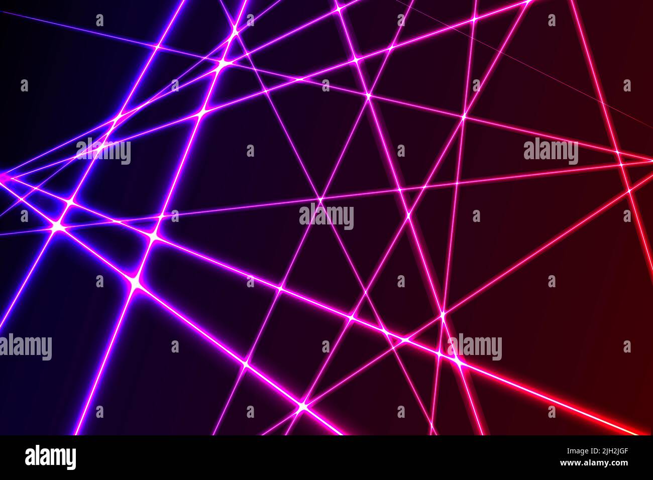 Laser field.Intersecting glowing laser security beams on a dark ...