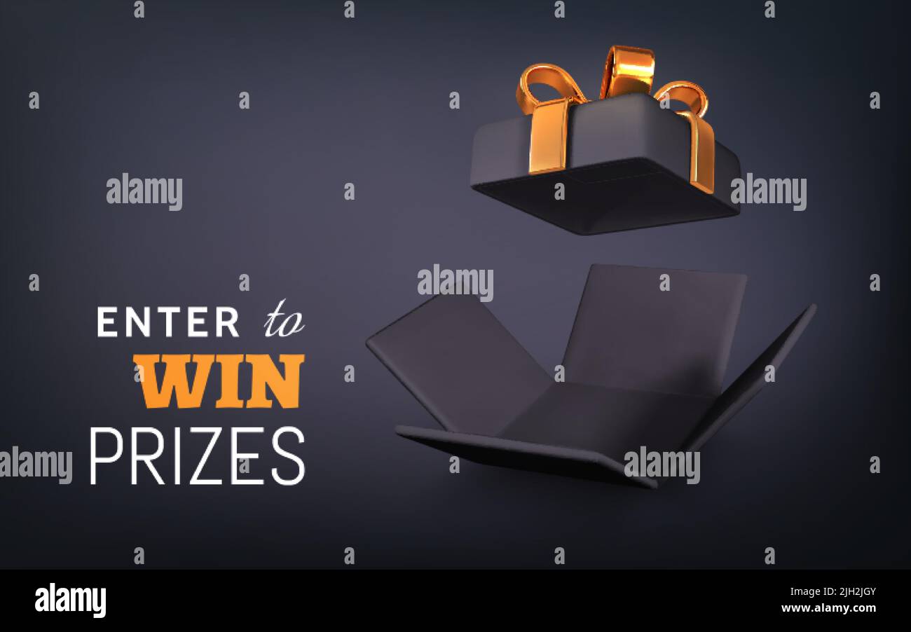 Open Gift Box on dark background. Enter to Win Prizes. Vector ...