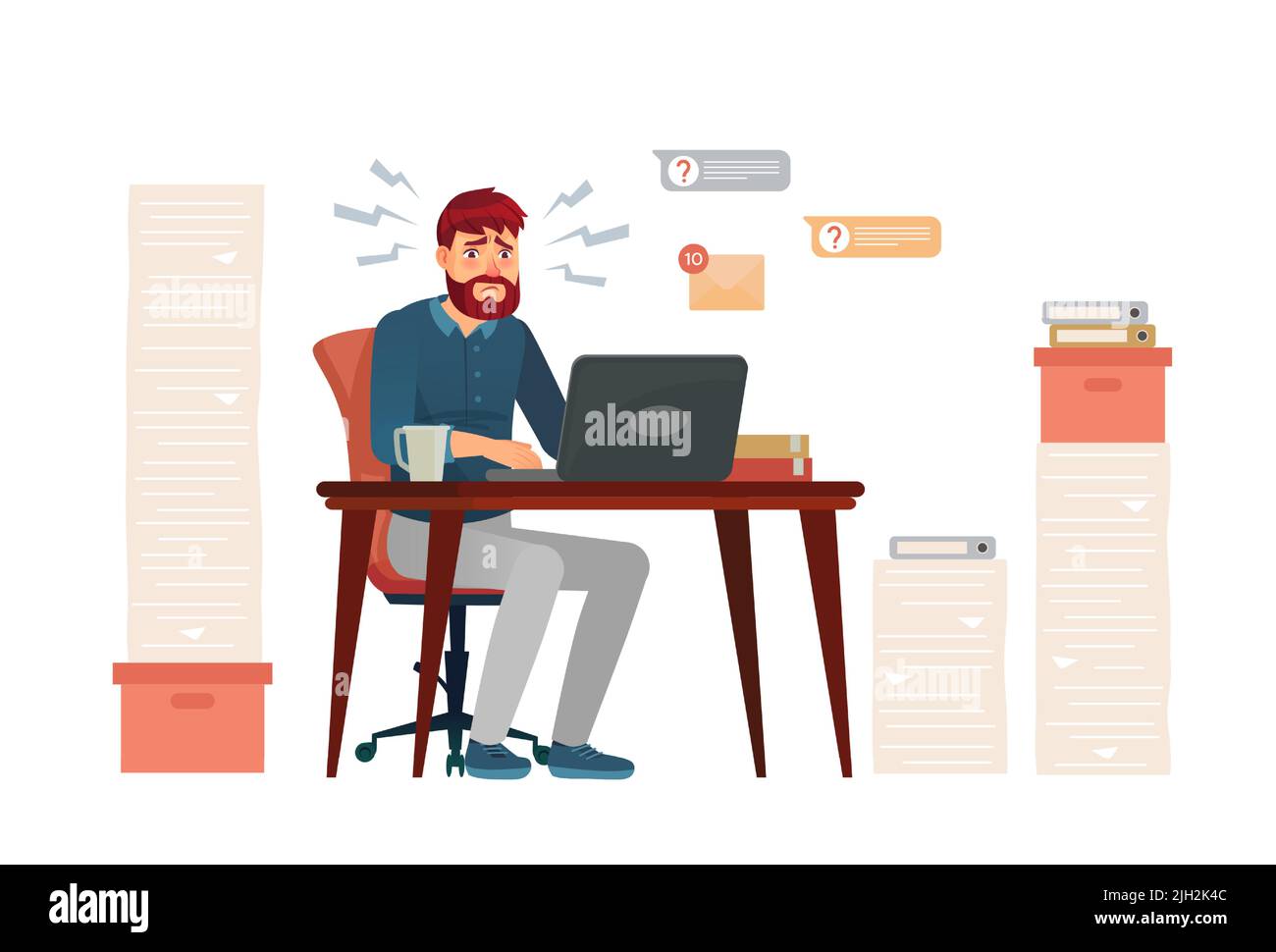 Depressed man sitting on desk Stock Vector Images - Alamy