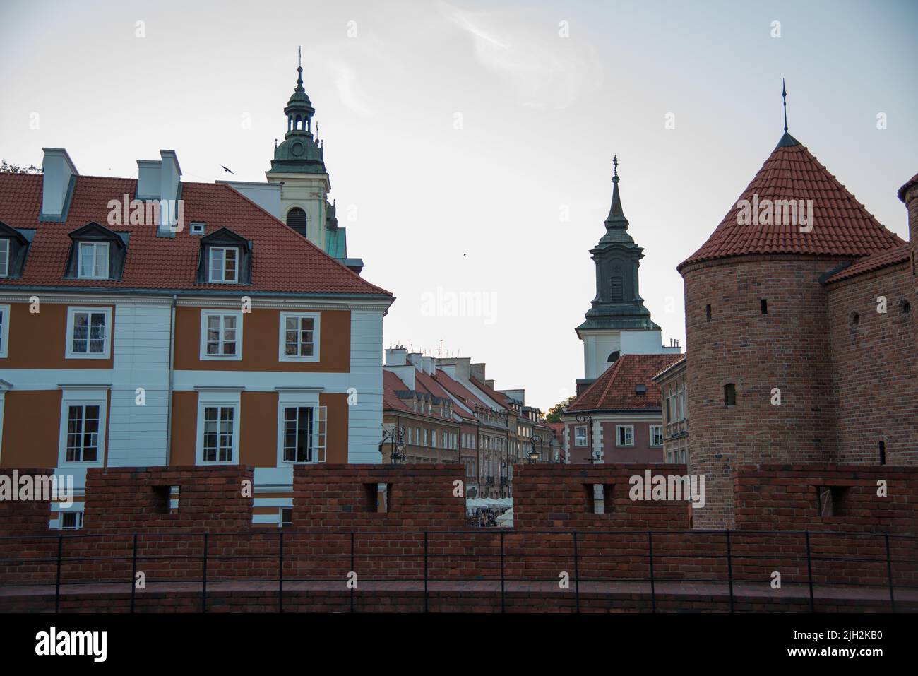 Beautiful buildings and traditional walls in Warsaw downtown. Poland ...