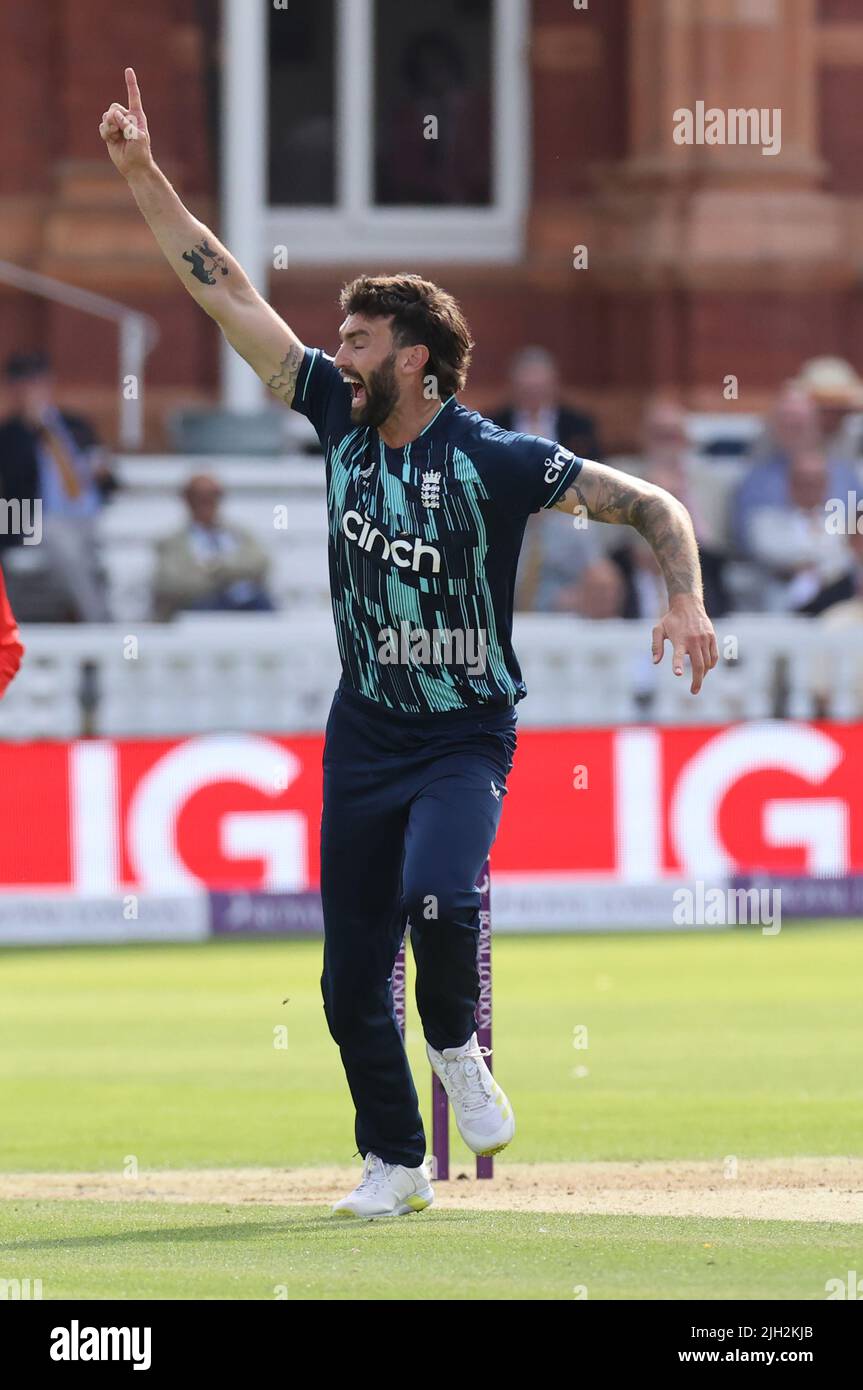 LONDON ENGLAND - JULY 14 : England's Reece Topley celebrates LBW on ...