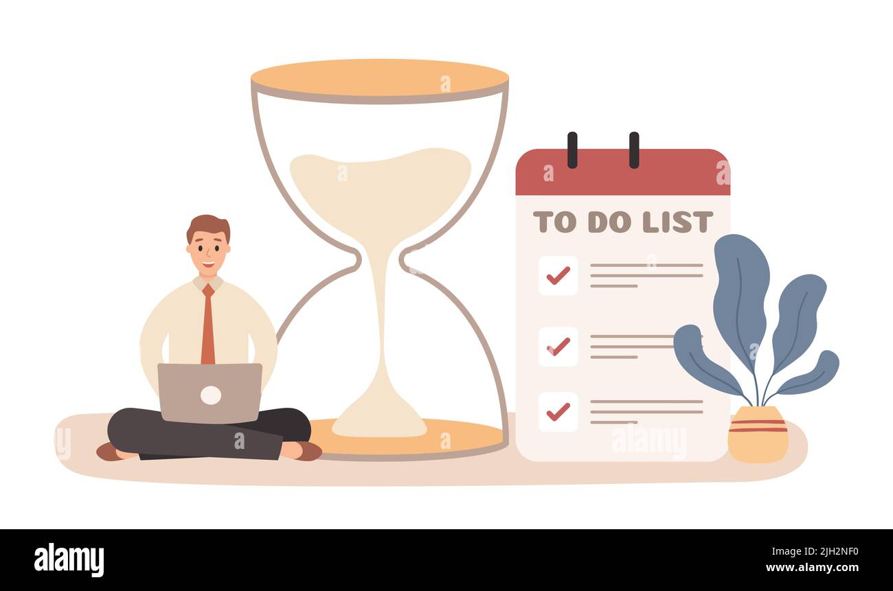 Work time activity strategy. Man sitting on floor and working with ...