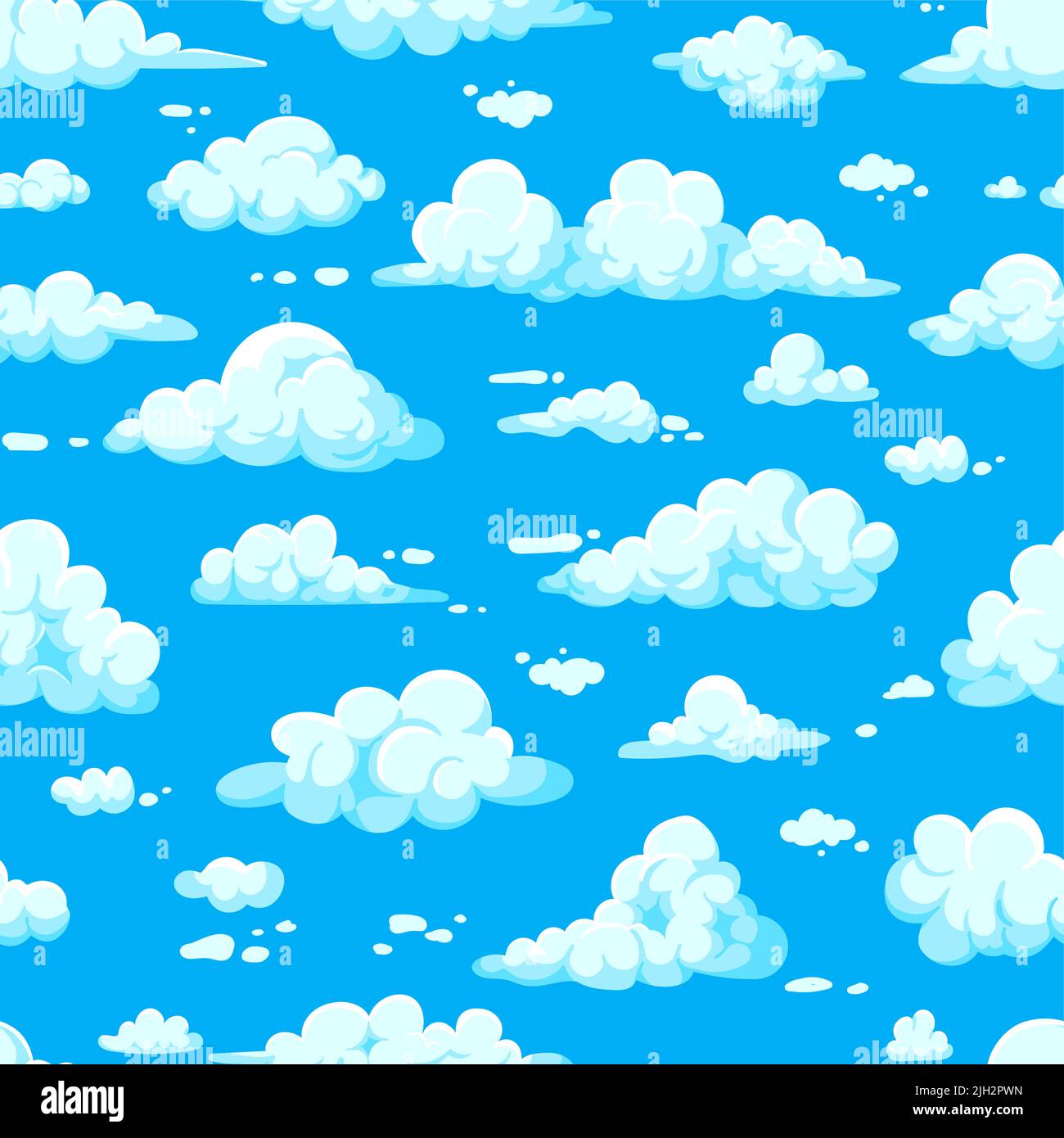 Cartoon clouds pattern. Seamless print of summer blue sunny sky with ...