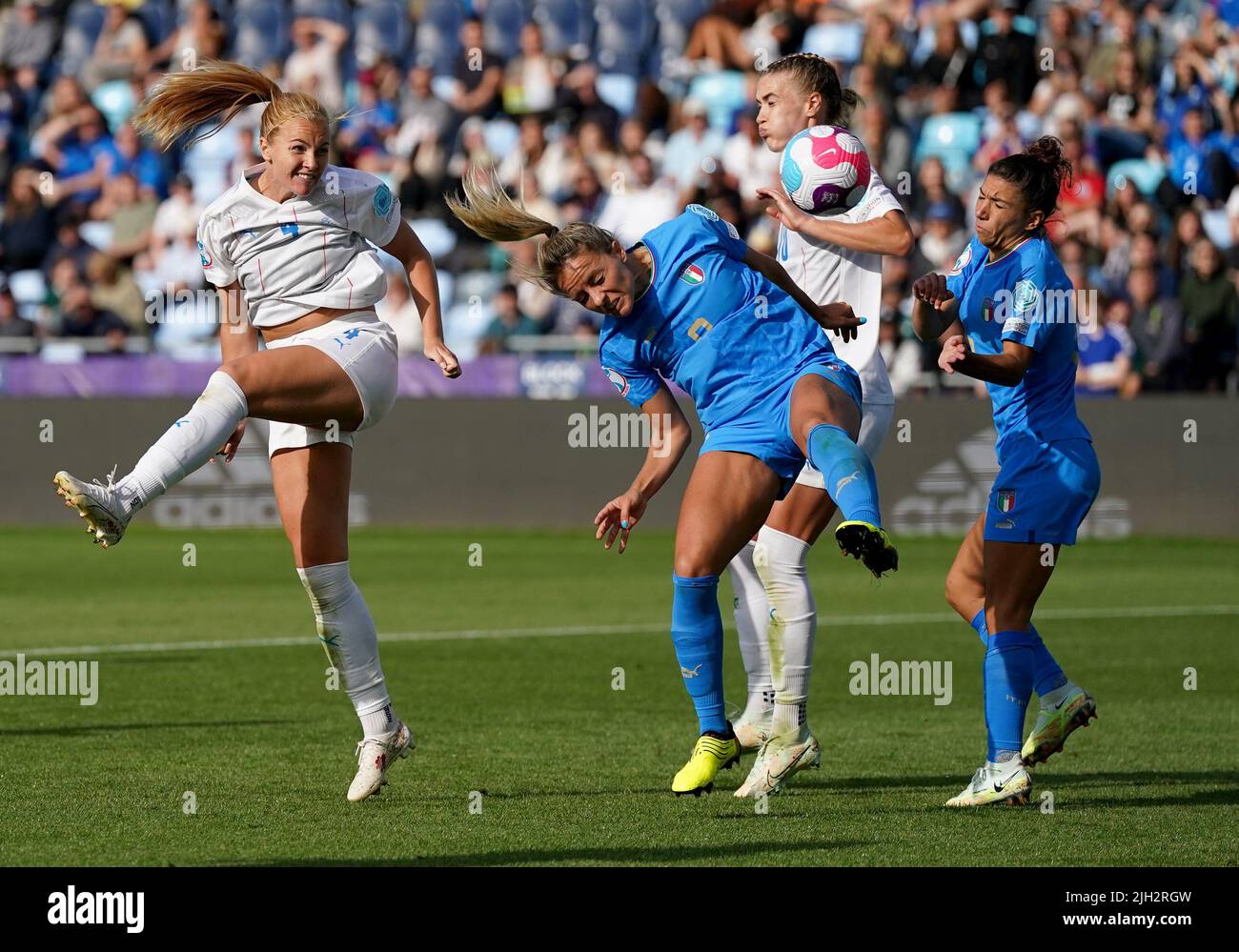 Iceland’s Glodis Perla Viggosdottir has an attempt on goal during the UEFA Women's Euro 2022 ...