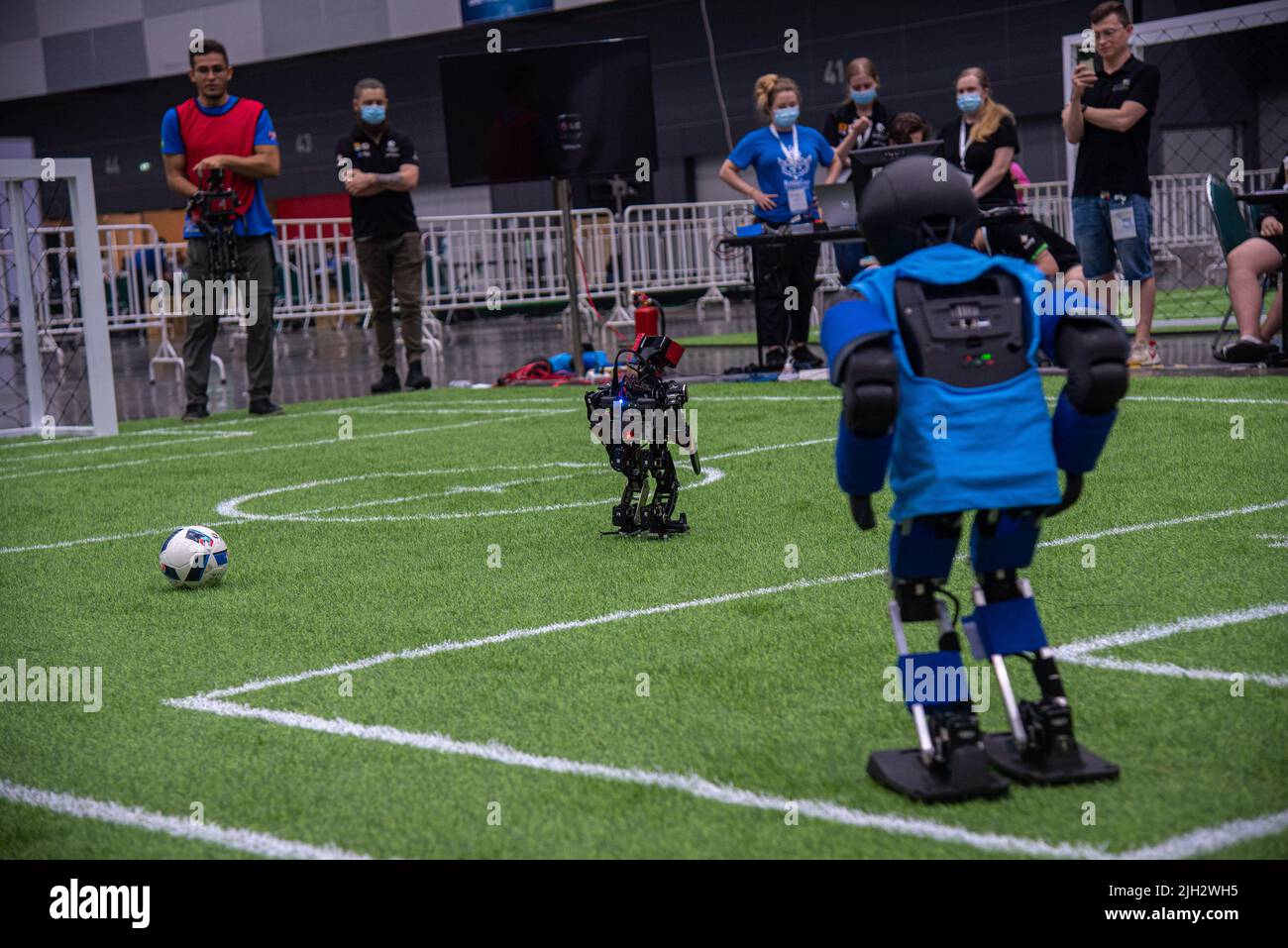 Bangkok, Thailand. 14th July, 2022. Team members watch their robots in ...