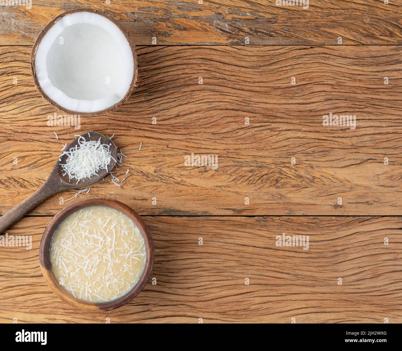 Creamy cocada, traditional brazilian coconut candy with grated coconut ...
