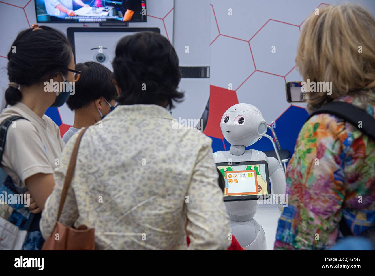 Bangkok, Thailand. 14th July, 2022. People interact with Pepper, the ...