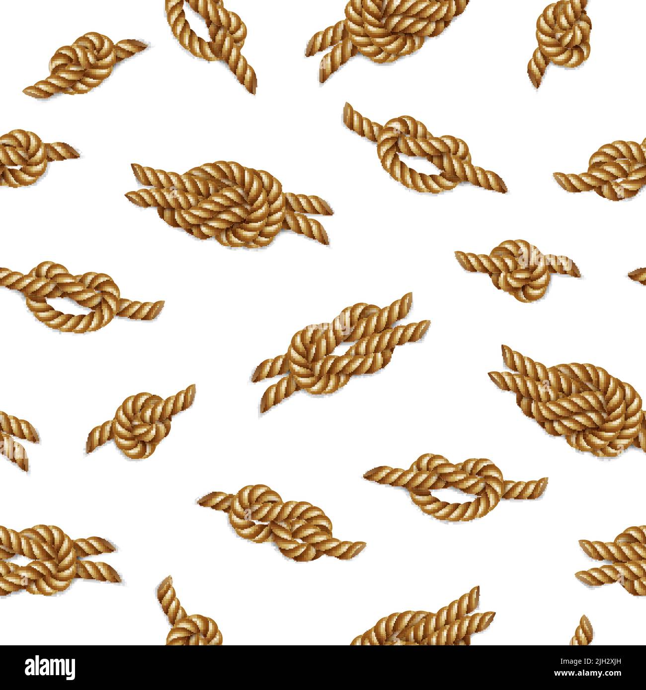 Yellow nautical rope knots set over beige background, vector ...