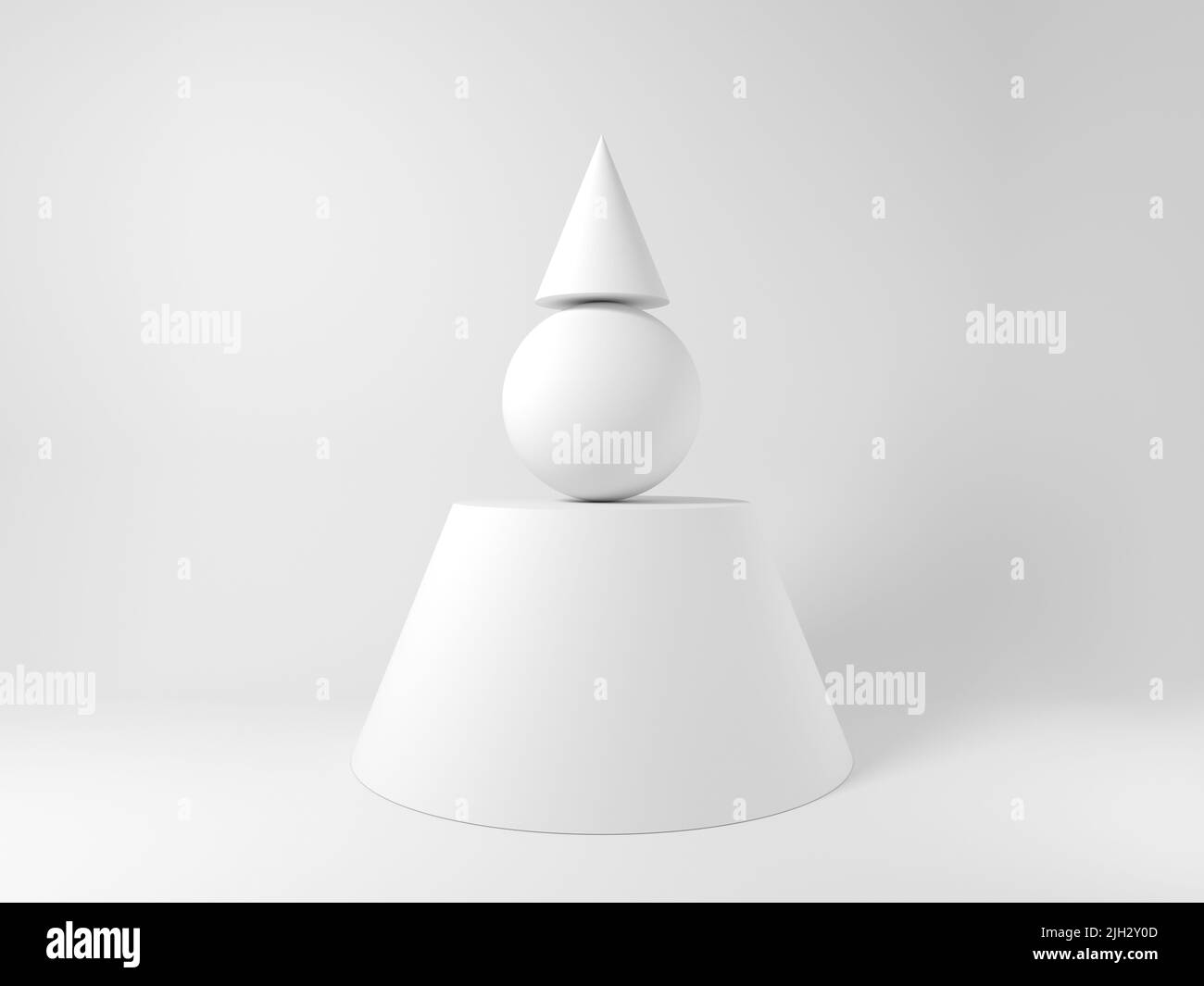 Abstract white geometric installation with a sphere replacing missed ...