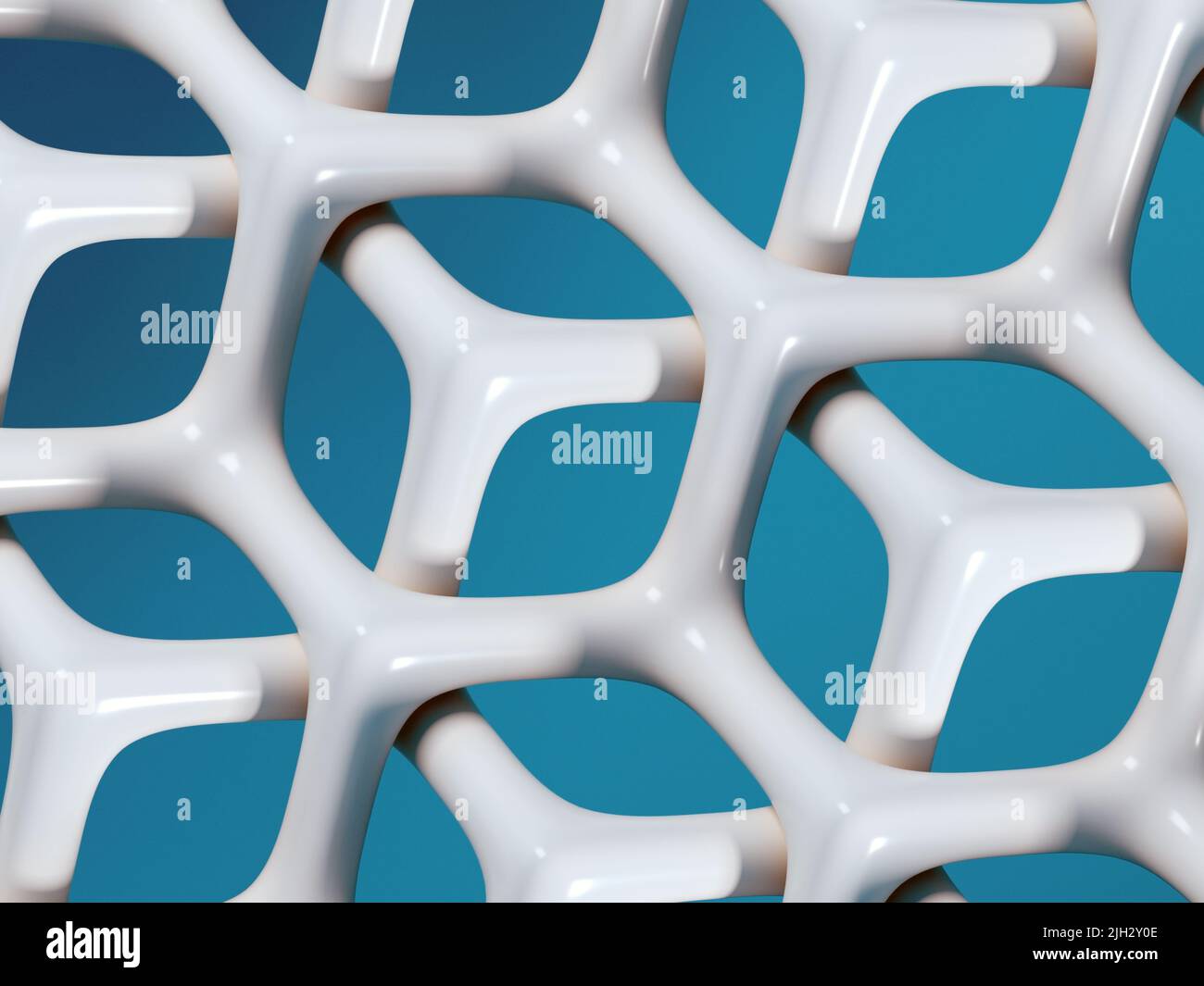 Soft glossy white octagonal meshes over blue background. Abstract three ...