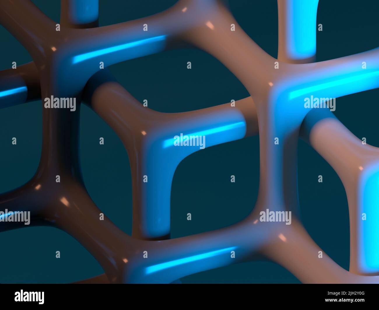 Glossy octagonal mesh over deep blue background. Abstract three ...