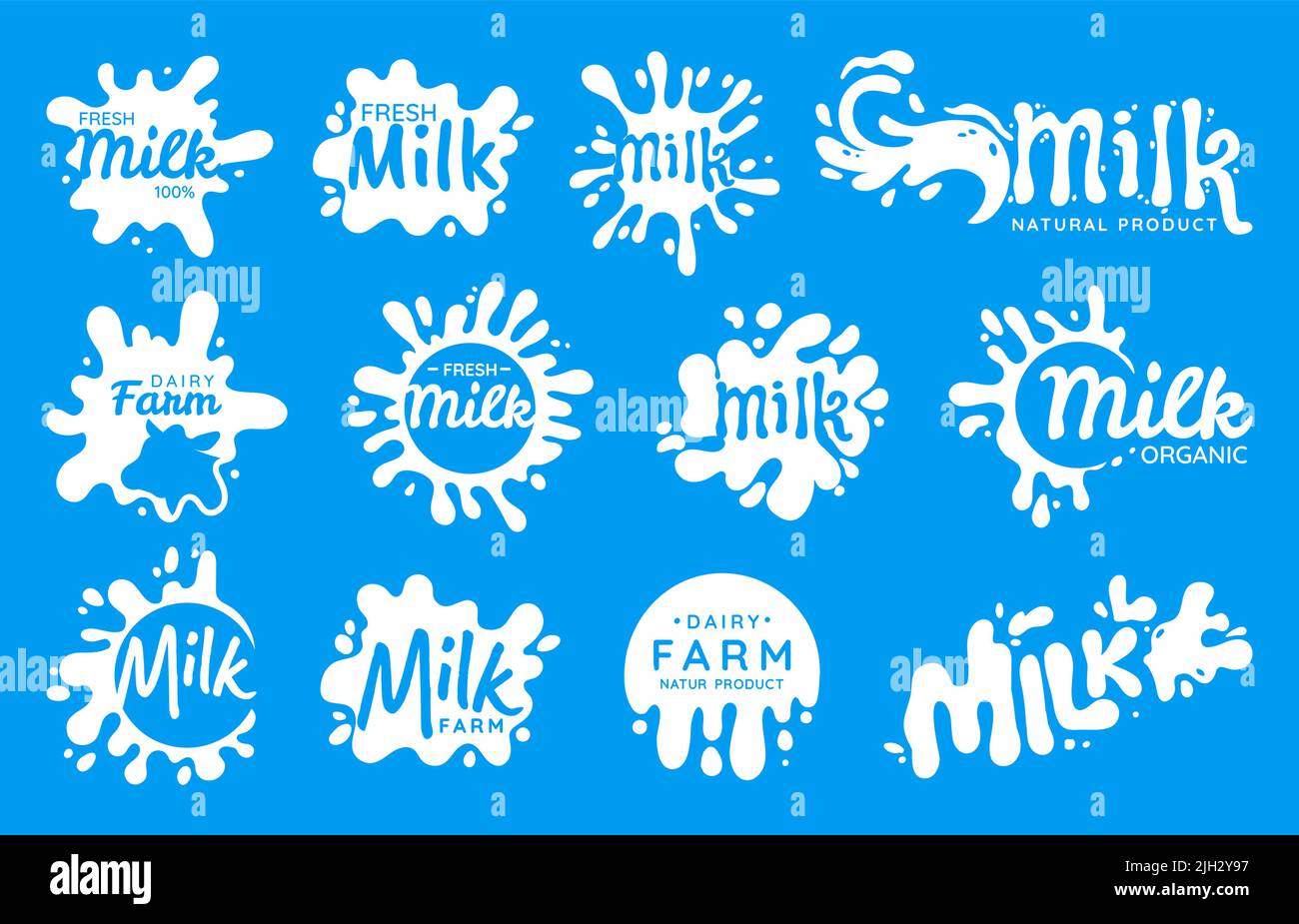 Dairy drop logo. Cartoon falling milk drop splash emblem for yoghurt ...