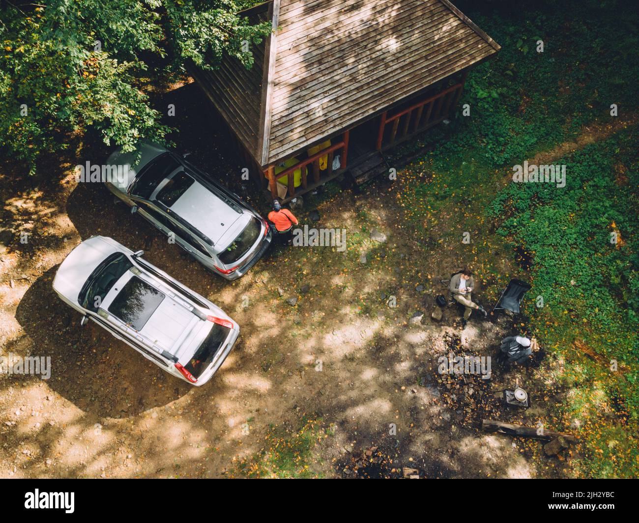 overhead top view of bbq site in forest Stock Photo - Alamy