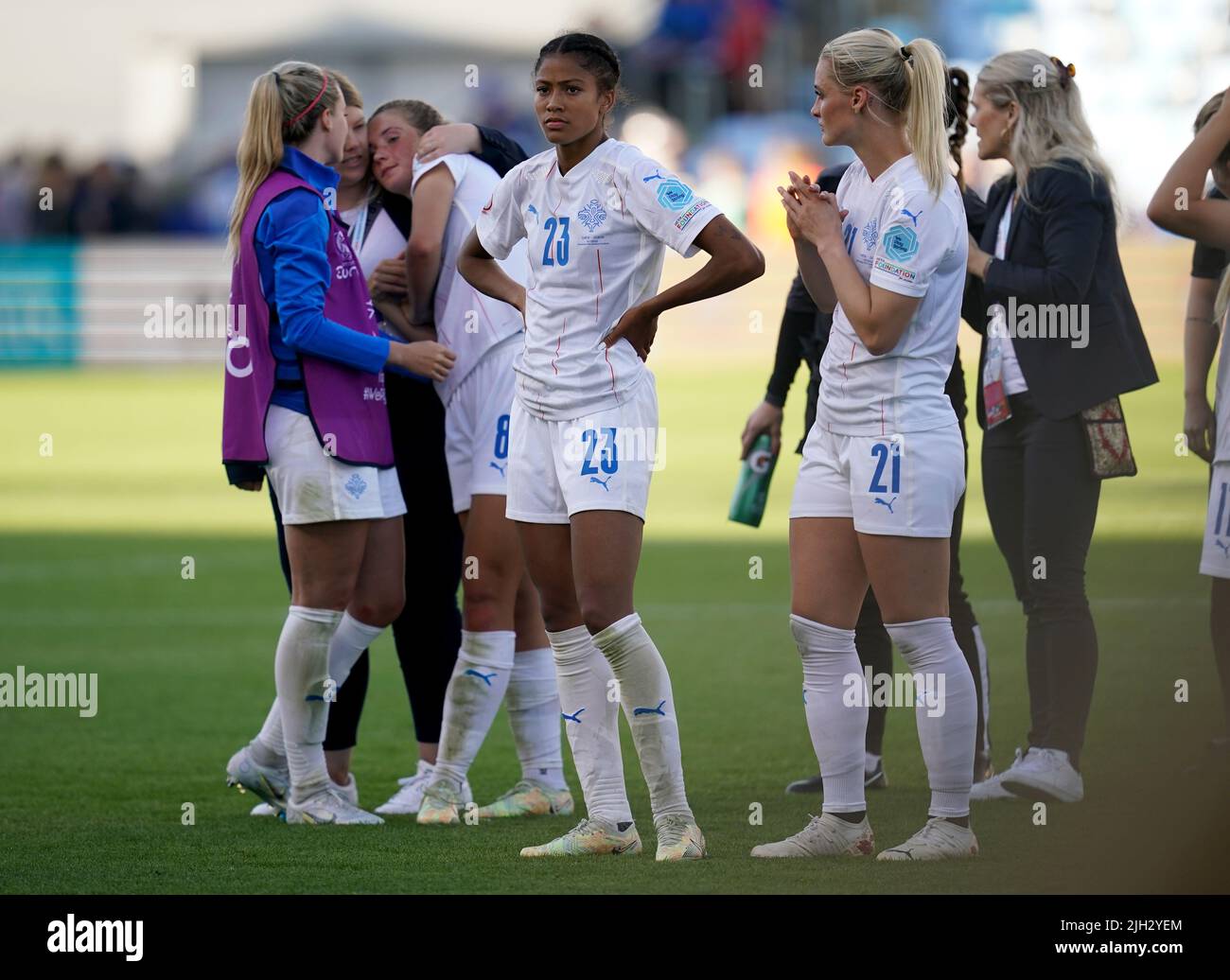 Iceland’s Sveindis Jane Jonsdottir reacts at full time after the UEFA ...