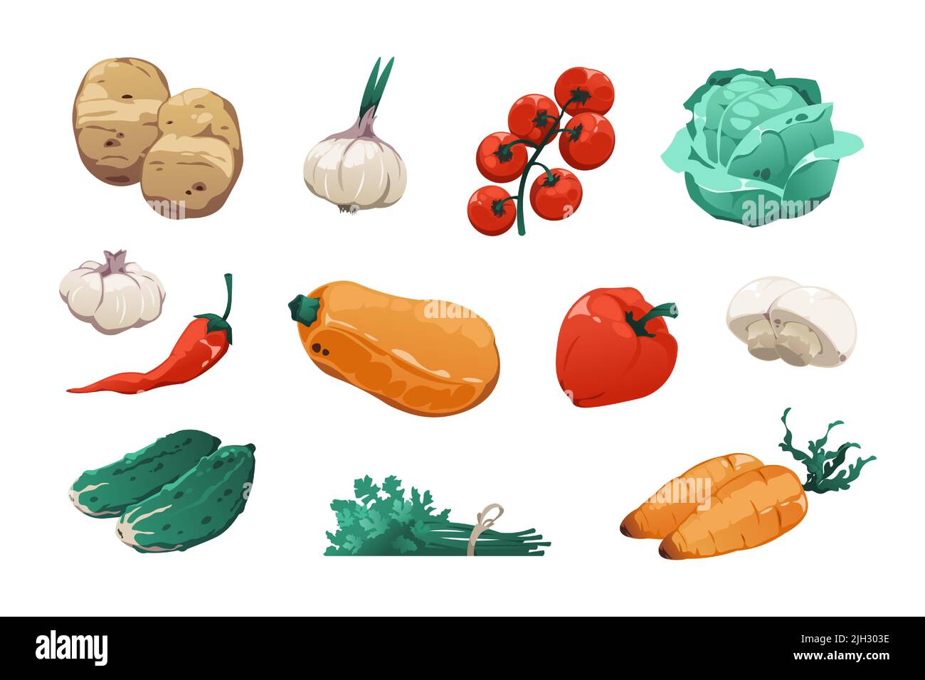 Cartoon vegetables. Organic food highly detailed farming game asset ...
