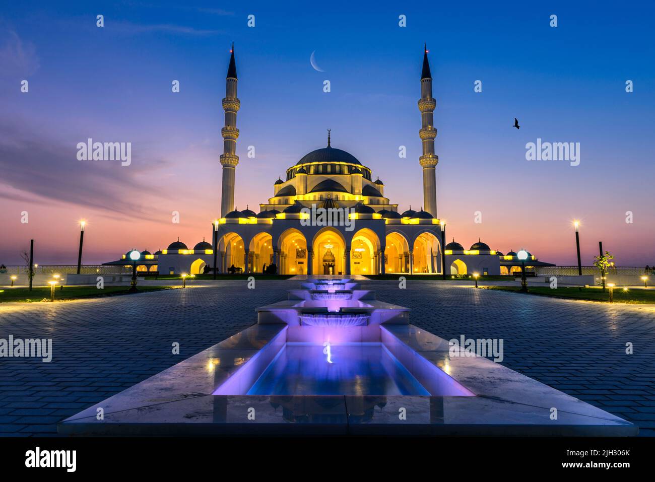 Beautiful view of Sharjah Grand Mosque in the evening, United Arab ...